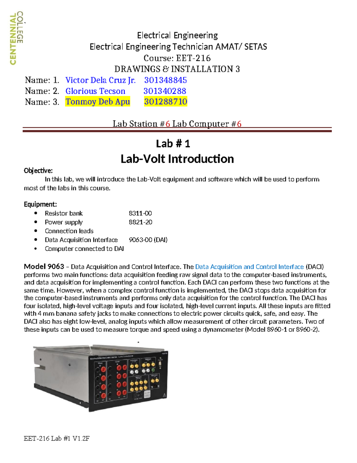 EET-216-LAB-1-V1.3FL-Lab Volt-Measurement - ` Electrical Engineering ...