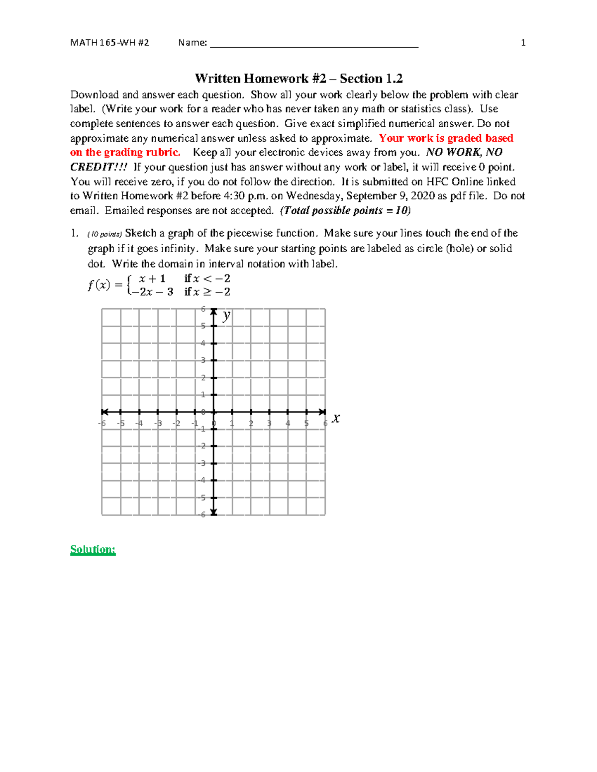 Math 165-70-WH #2-Sec - Lecture notes 1.2 - MATH 1Download and answer ...