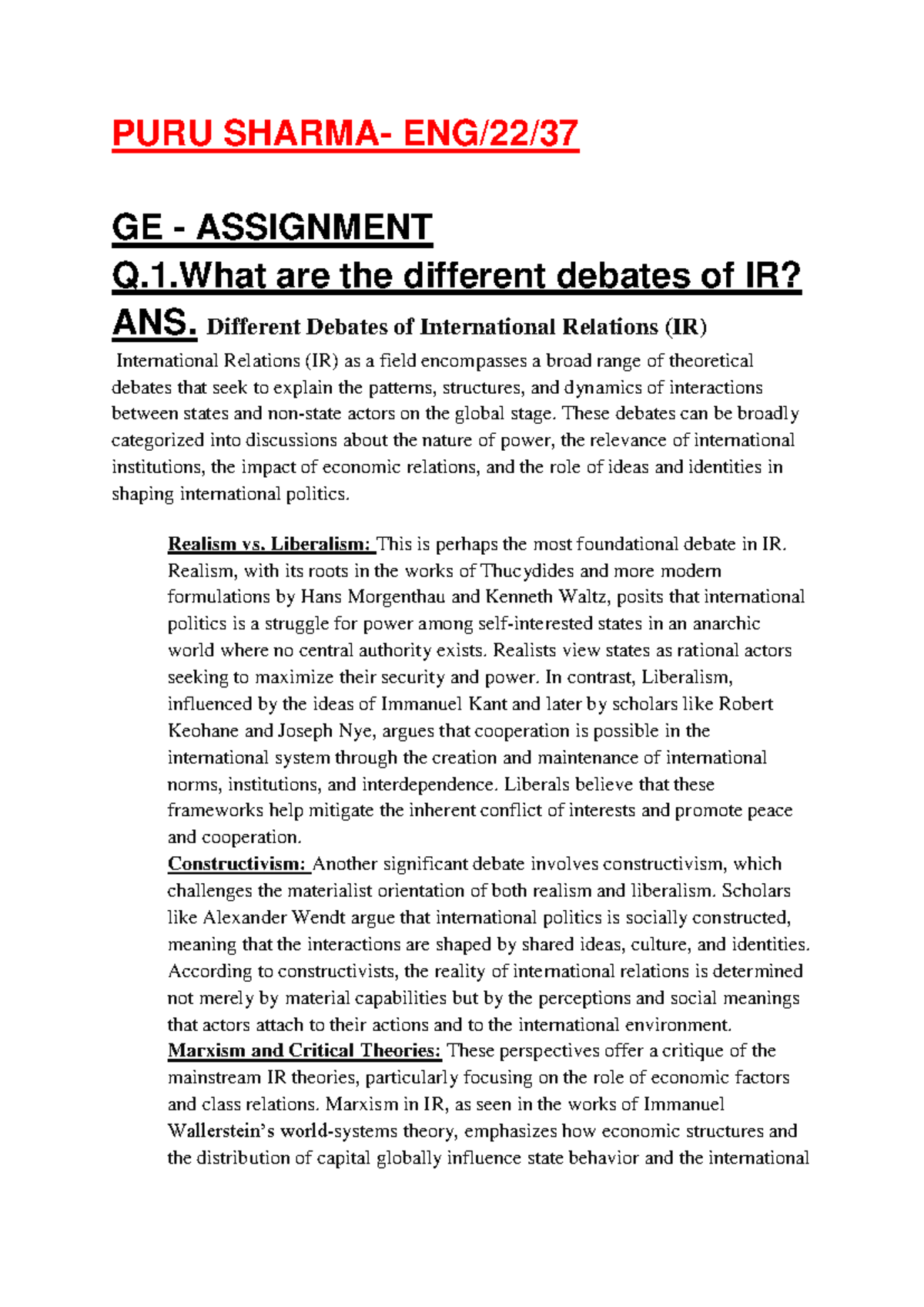 GE assignment eng 22 37 - PURU SHARMA- ENG/22/ GE - ASSIGNMENT Q.1 are ...