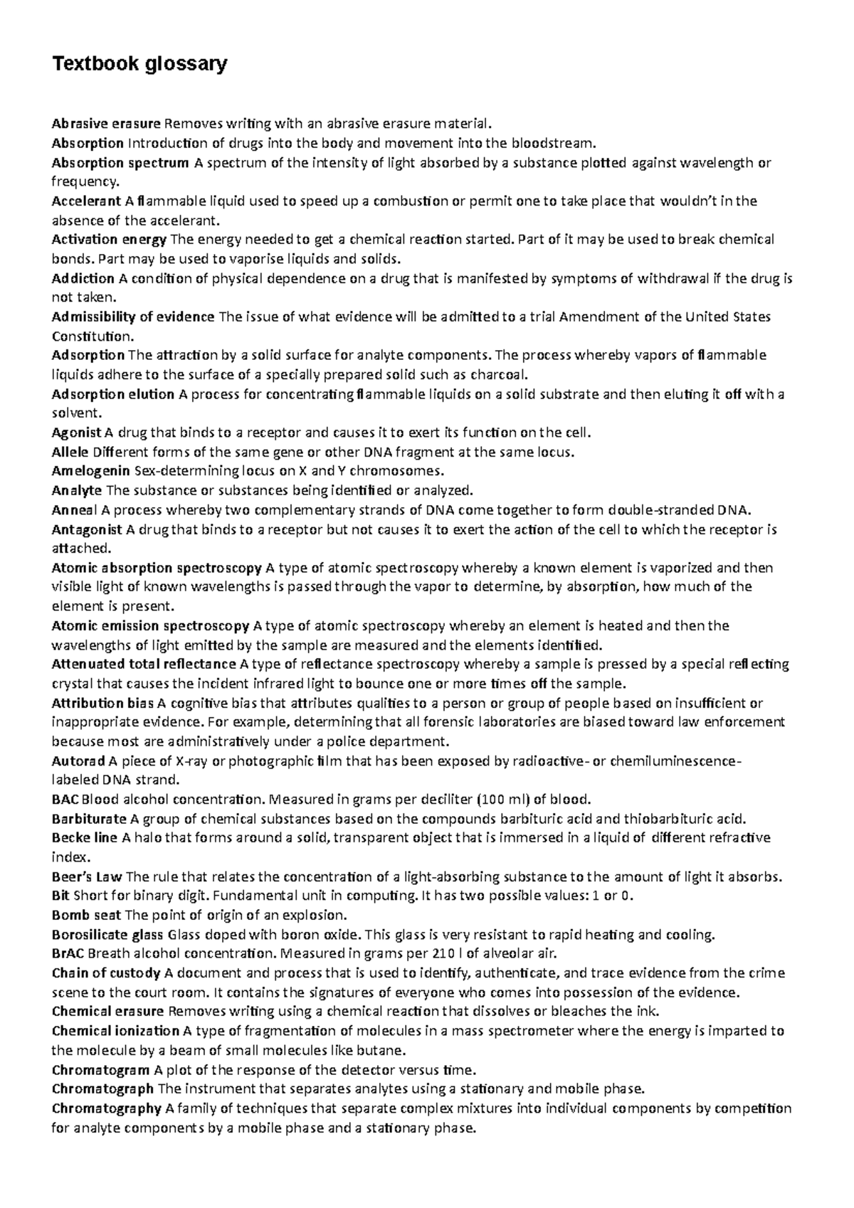 CHE103 glossary - Summary Fundamentals of Forensic Science - Textbook ...