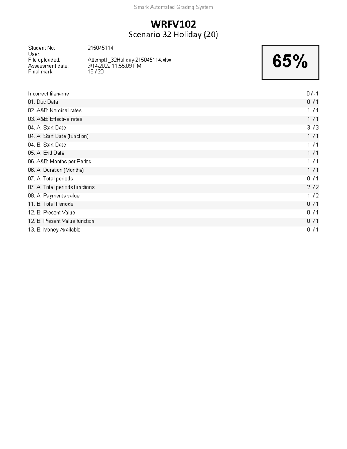 215045114 32Holiday Mark Report - Smark Automated Grading System WRFV ...