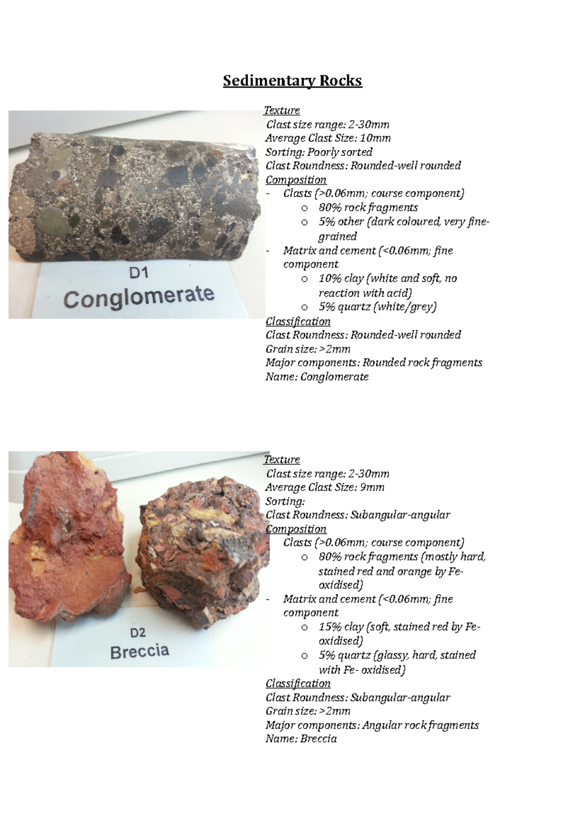 Sedimentary Rocks - Rock profiles for exam - Sedimentary Rocks Texture ...