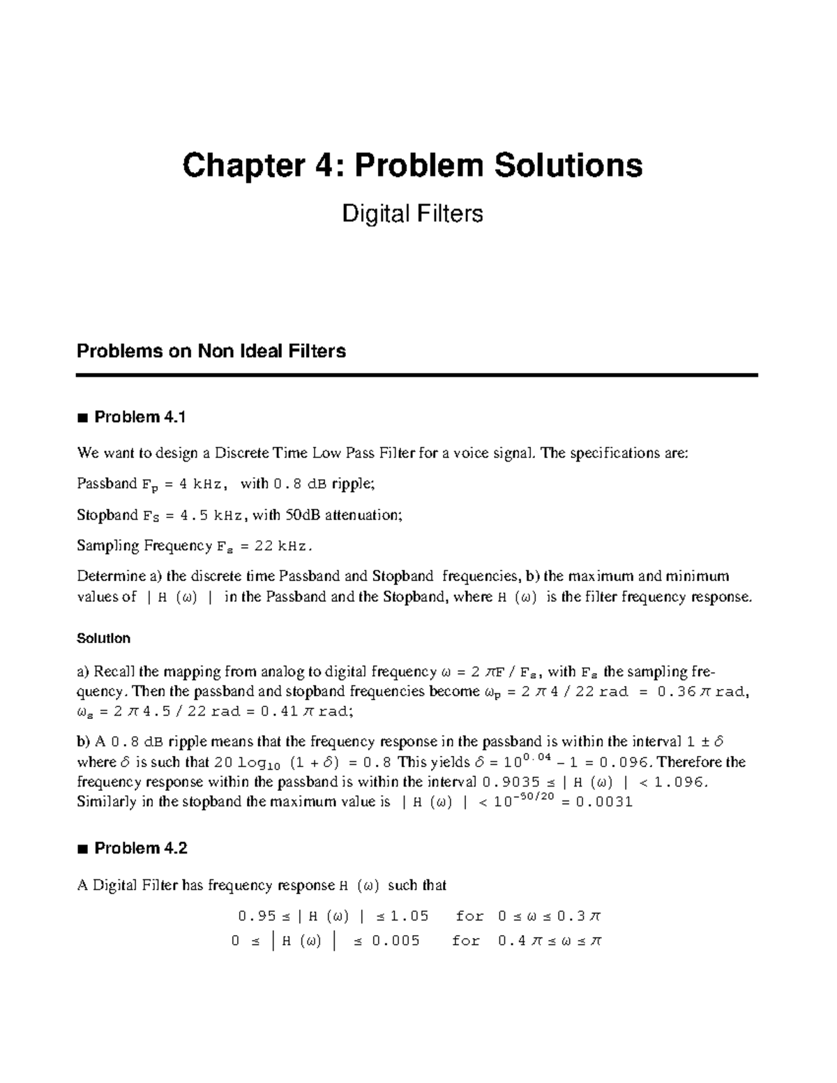 Solutions Chapter 4 - practice question for filter - Chapter 4: Problem Solutions Digital ...