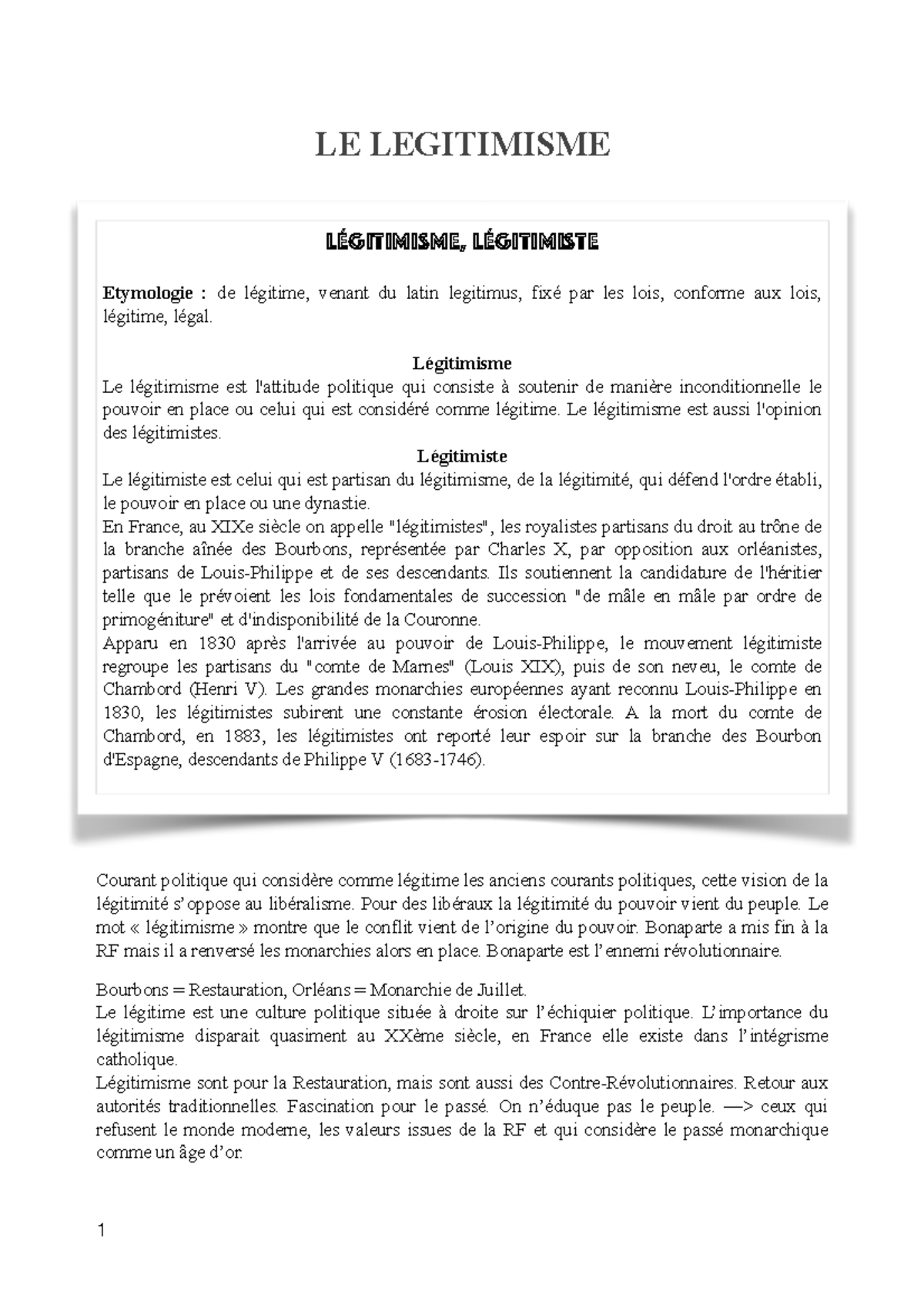 Le légitimisme - Notes de cours 2 - LE LEGITIMISME Courant politique ...