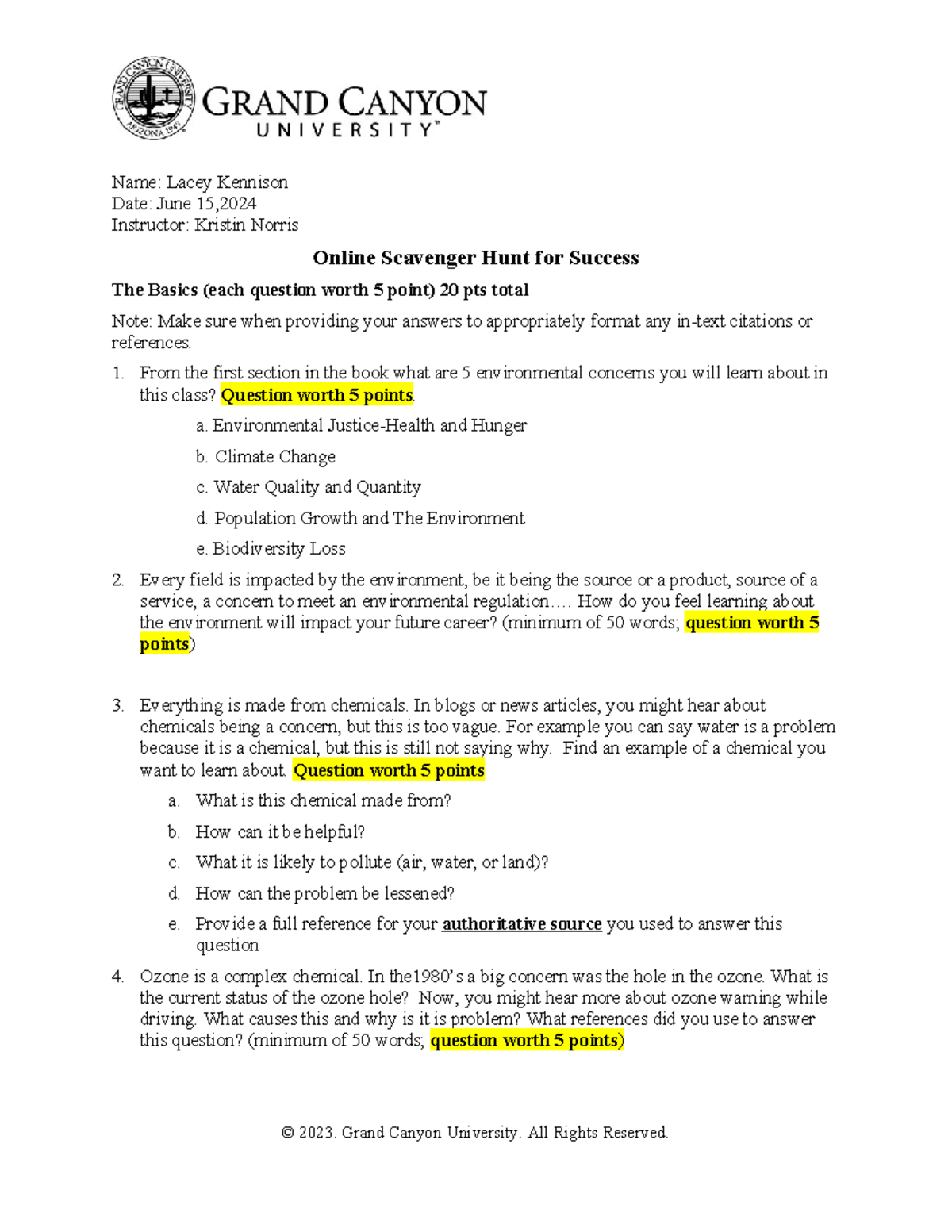 BIO 220 RS Online Scavenger Hunt For Success Resource - Name: Lacey ...
