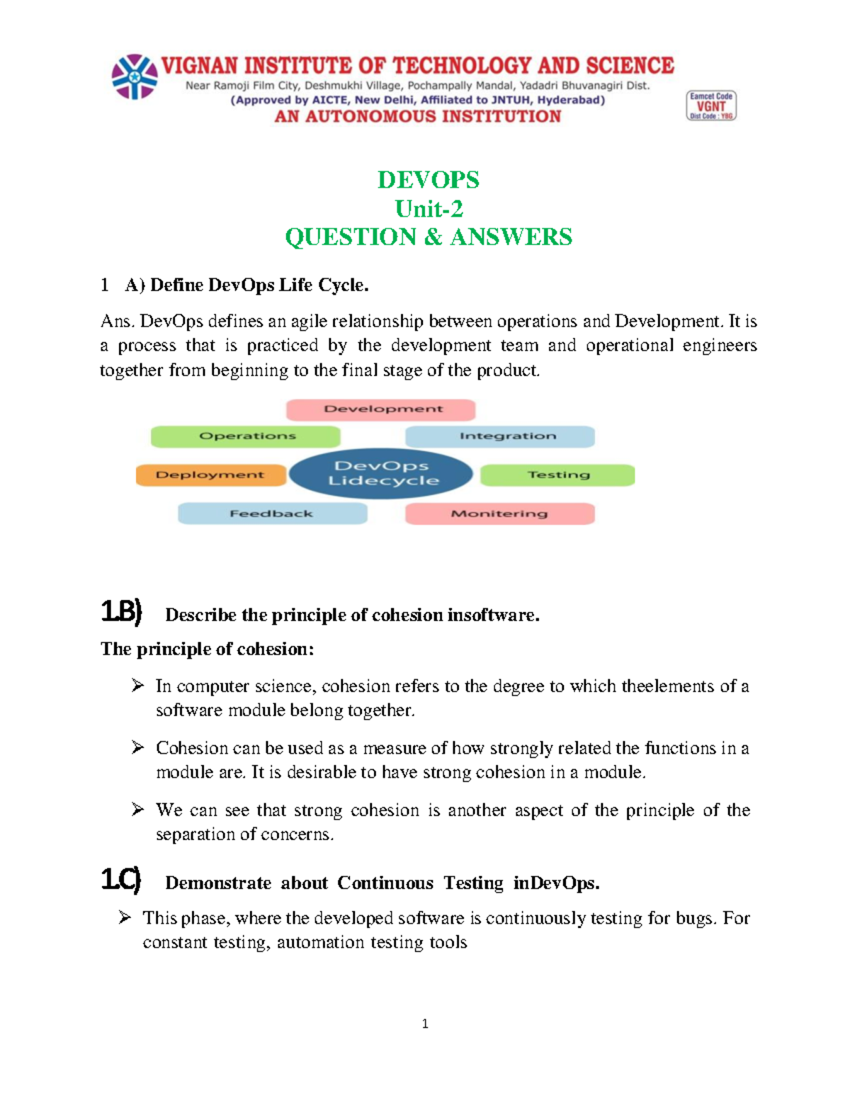 Devops QB Unit2 Question And Amswers - DEVOPS Unit- 2 QUESTION & ANSWERS 1 A) Define DevOps Life ...