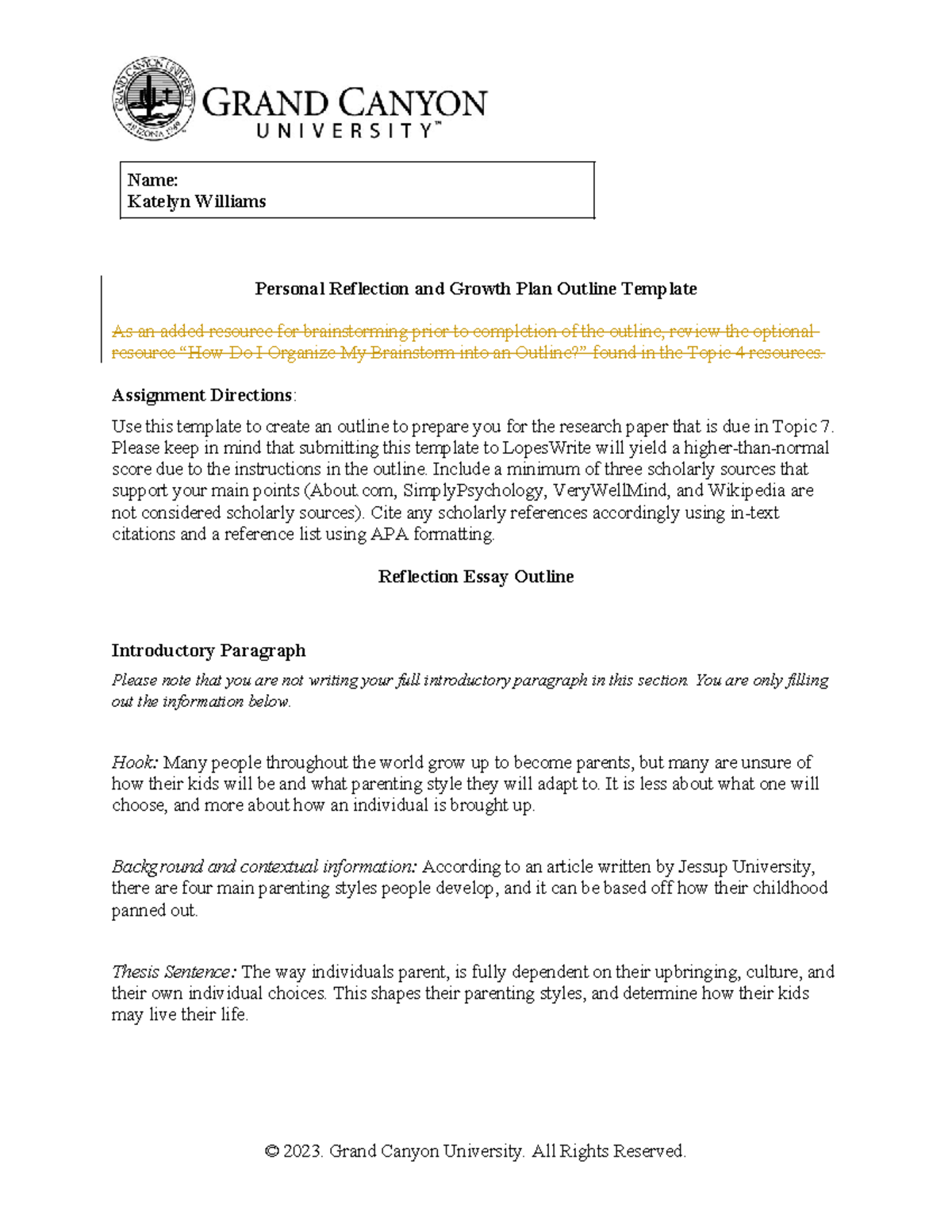 PSY 255 RS T4 Personal Reflectionand Growth Plan Outline Template ...