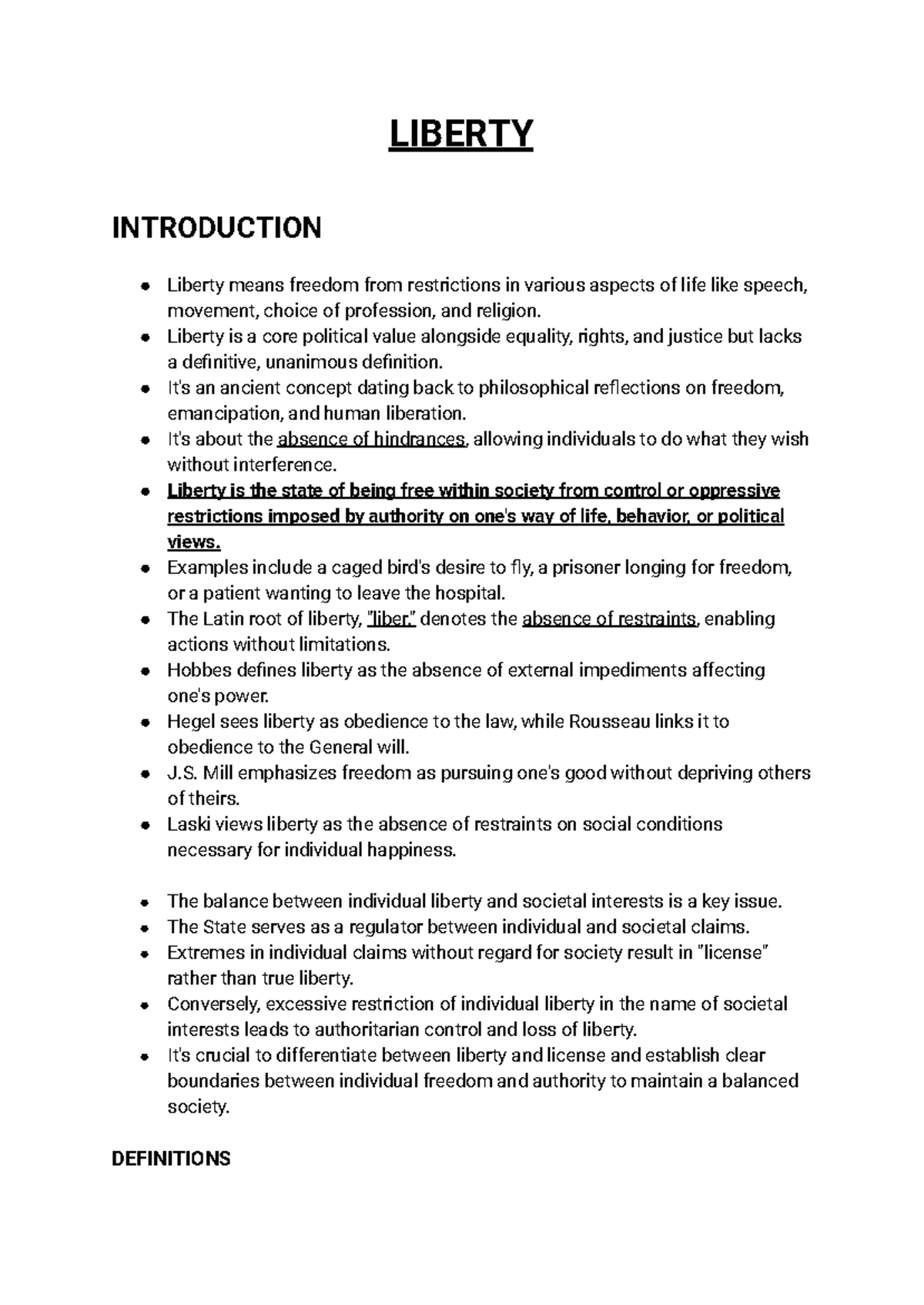 Liberty-1 - LIBERTY INTRODUCTION Liberty means freedom from ...