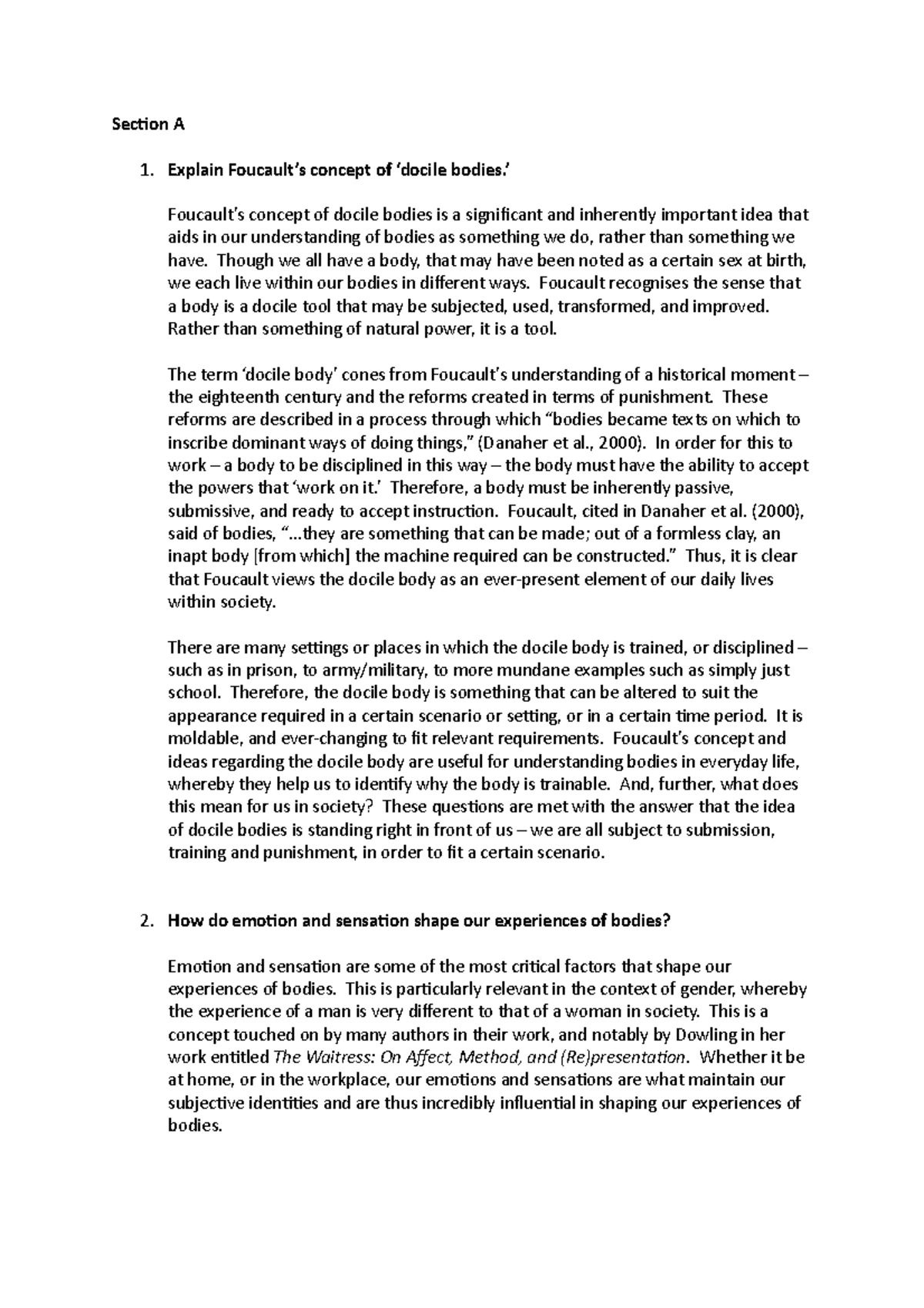 GEND102 Final EXAM - Lily Mc Cormick - Section A Explain Foucault’s ...
