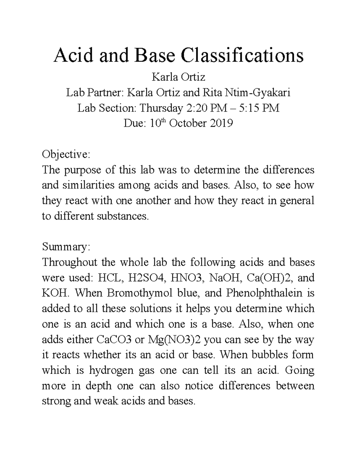 Acid and Base Classifications kk - Acid and Base Classifications Karla ...