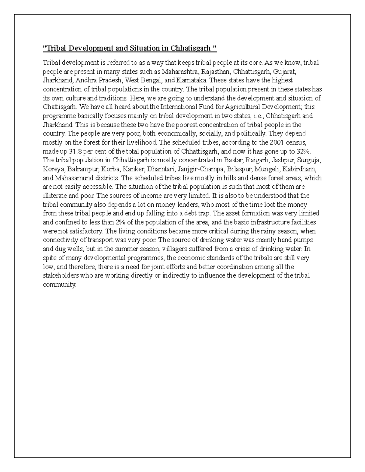 Tribal Development and Situation in Chhatisgarh - As we know, tribal ...