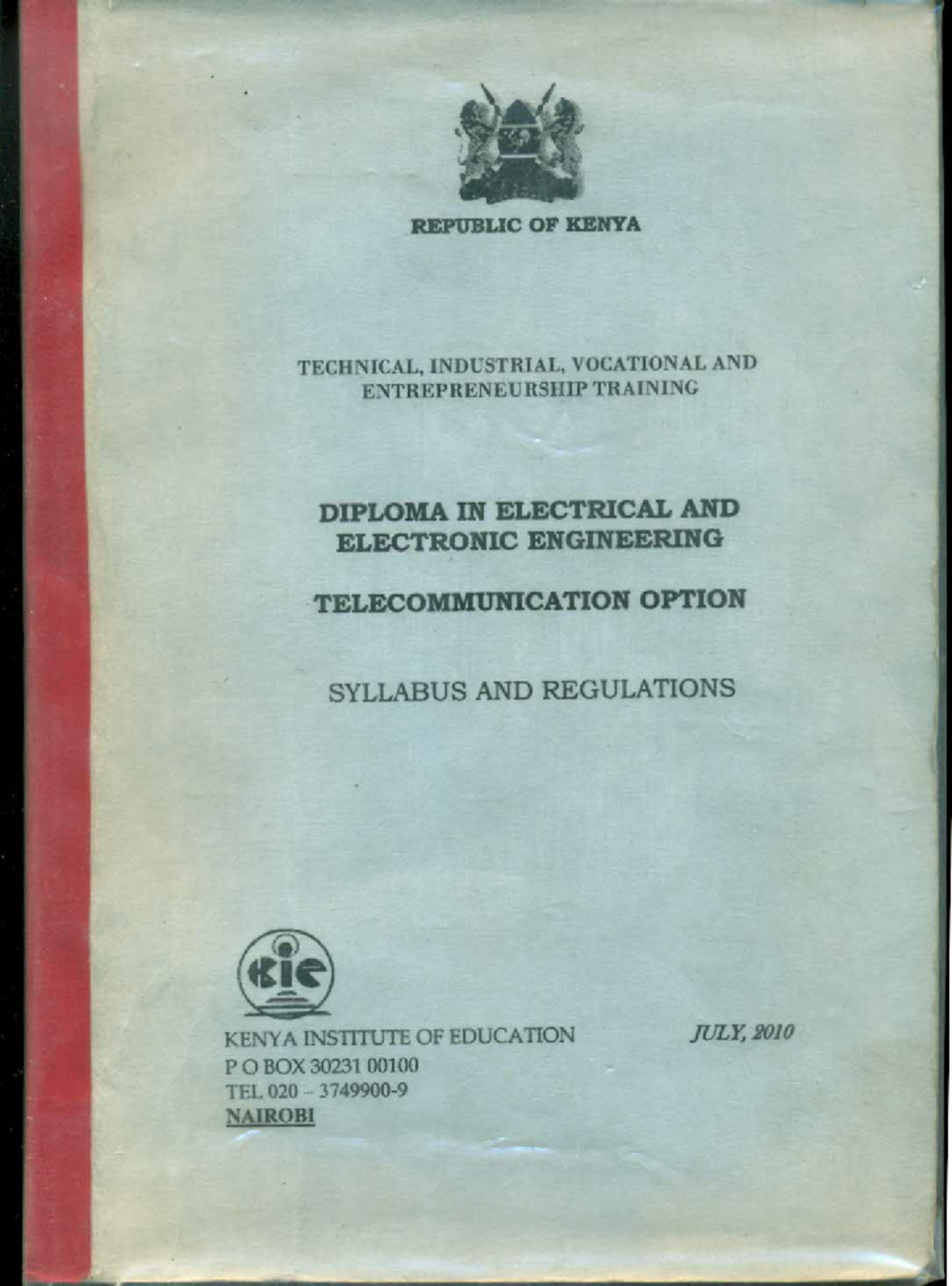 DEEE Syllabus(Telecommunication option) - Bsc. Electrical and ...