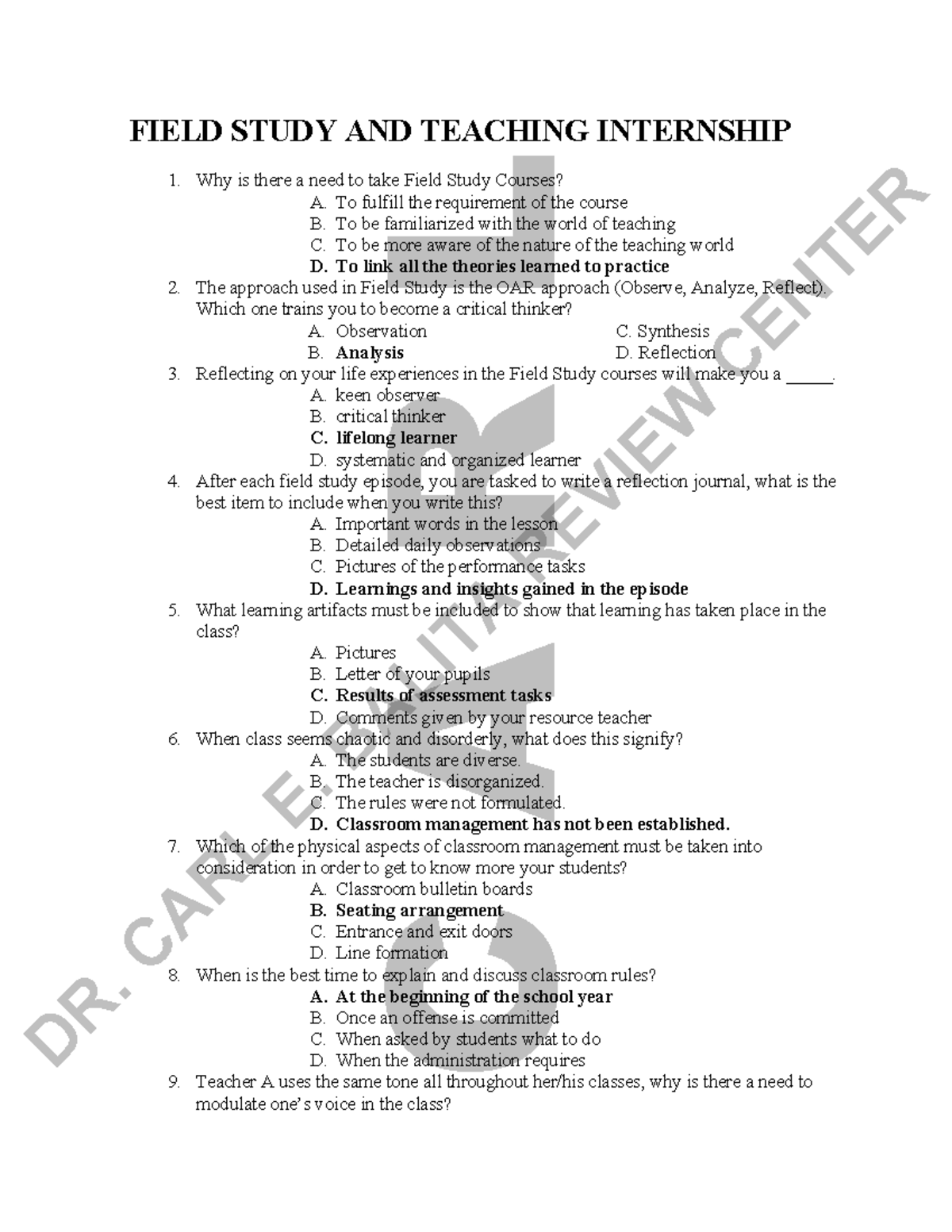 Field Study AND Teaching Internship - FIELD STUDY AND TEACHING ...
