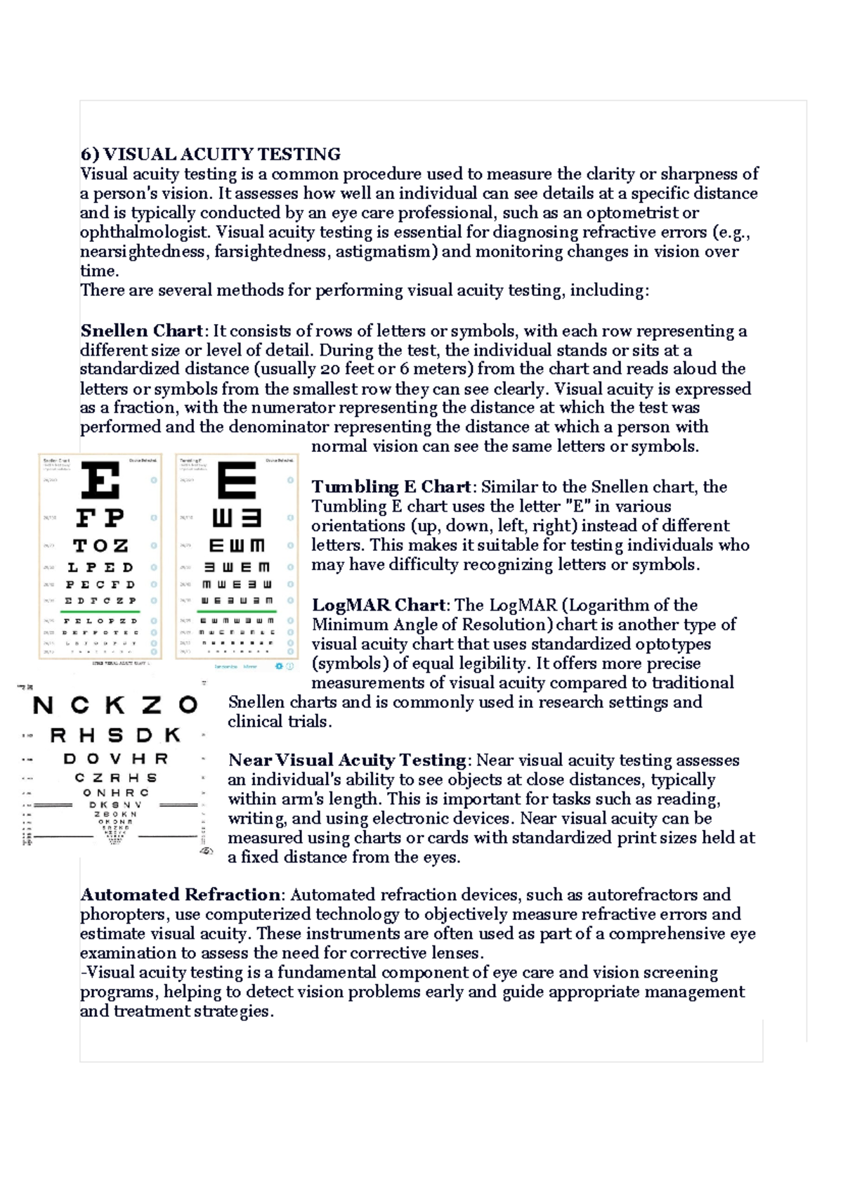 Visual Acuity Testing - practical sinopsy - 6) VISUAL ACUITY TESTING ...