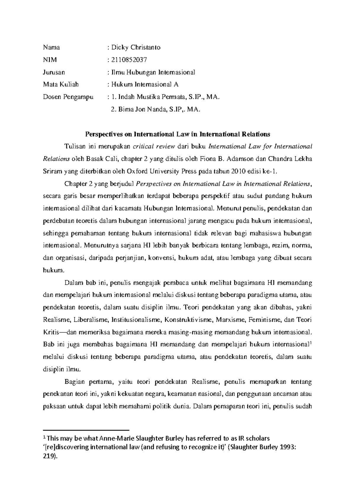2110852037 Dicky Christanto Critical Review Hukint A - Nama : Dicky ...