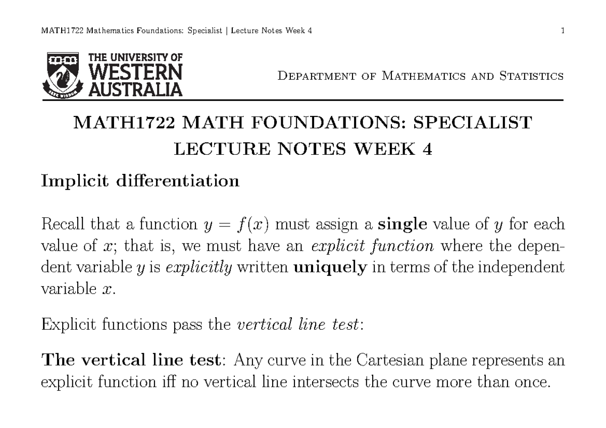 Lecture notes Week 4 - Department of Mathematics and Statistics ...