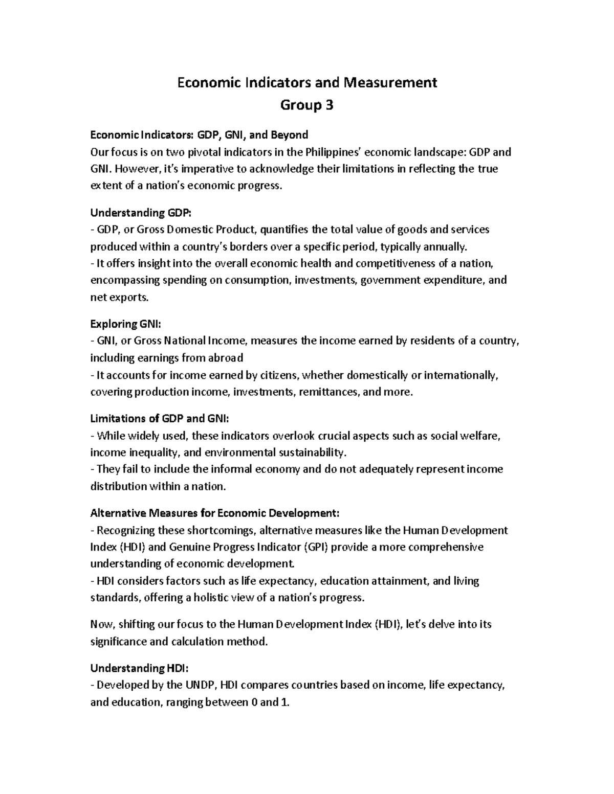 Group 2 Economic Indicators and Measurement - Economic Indicators and ...