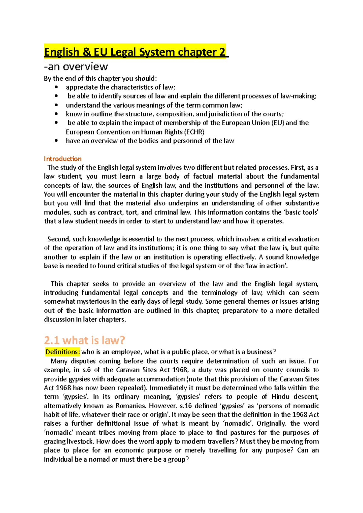 ELS Chap2 note - ELS chapter 2 notes - English & EU Legal System ...