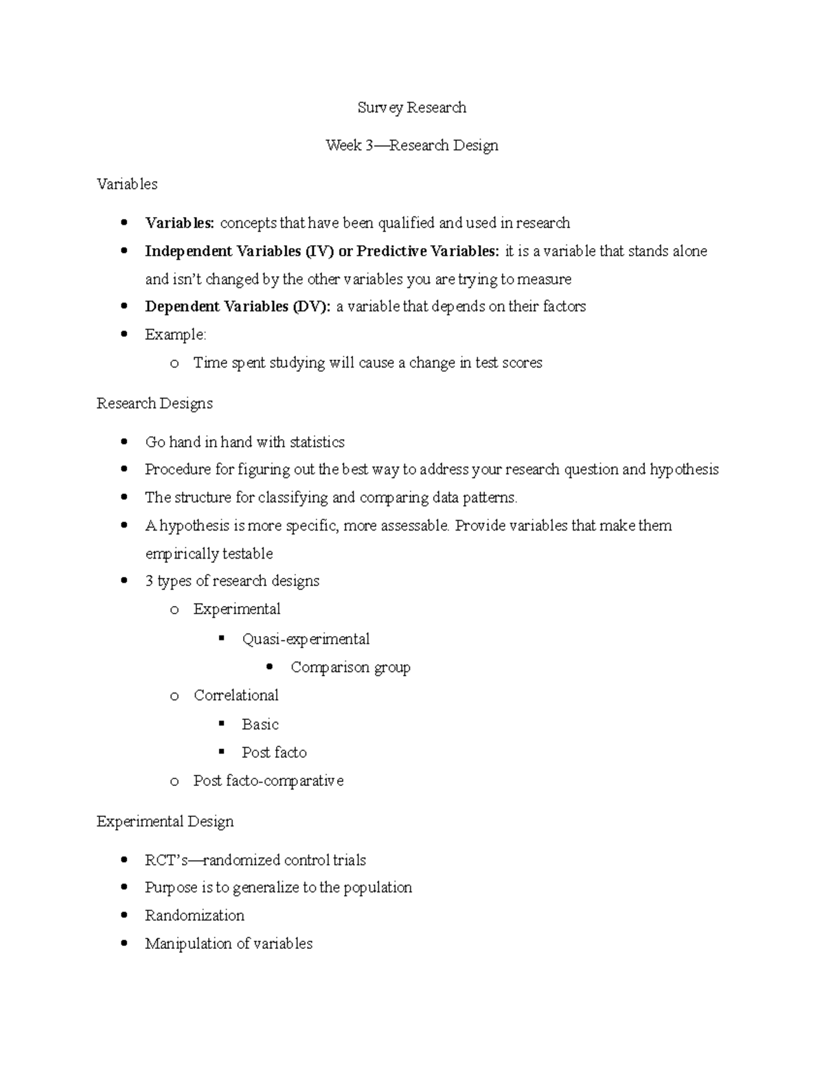 Week 3 - Research Design Lecture Notes - Survey Research Week 3 ...