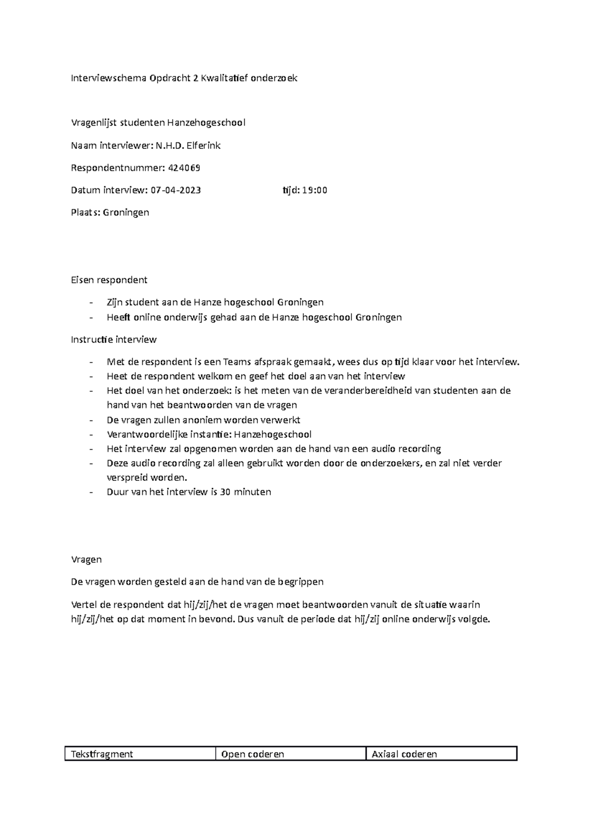 Interviewschema Opdracht 2 zonder audio - Interviewschema Opdracht 2 ...