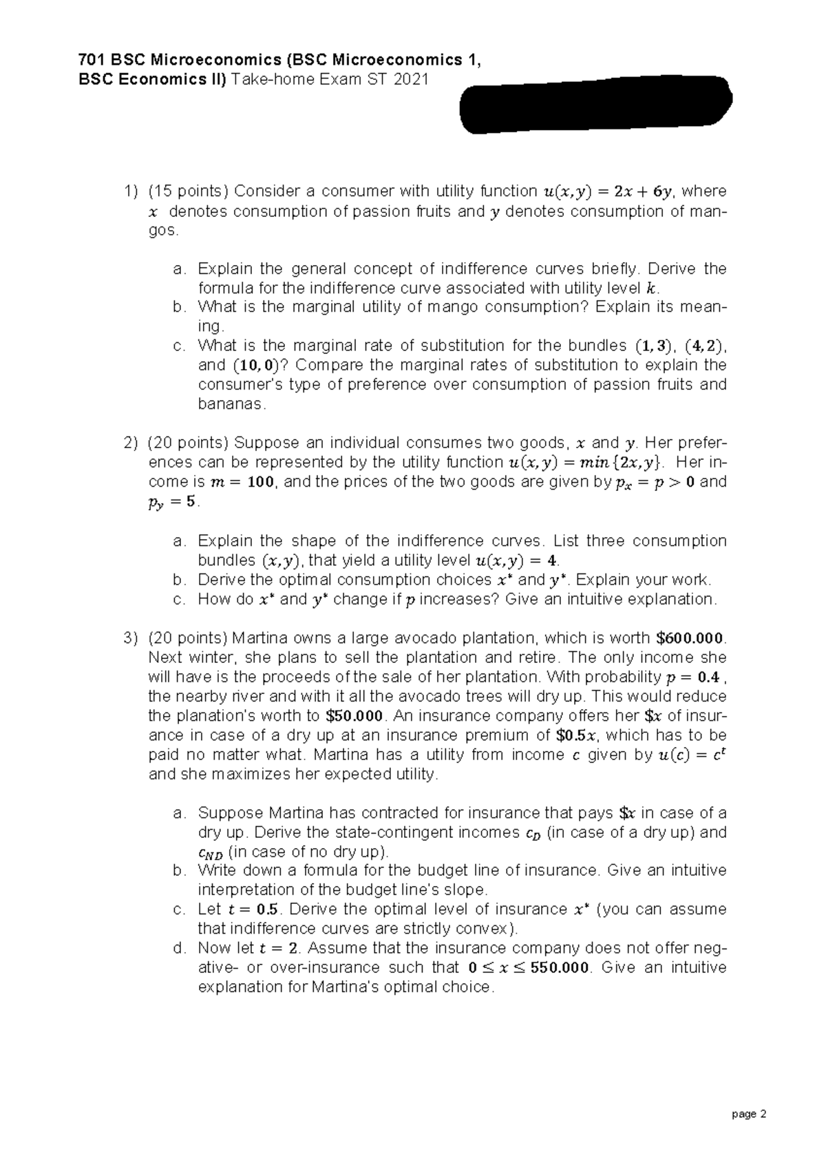 Micro EXAM - 701 BSC Microeconomics (BSC Microeconomics 1, BSC ...