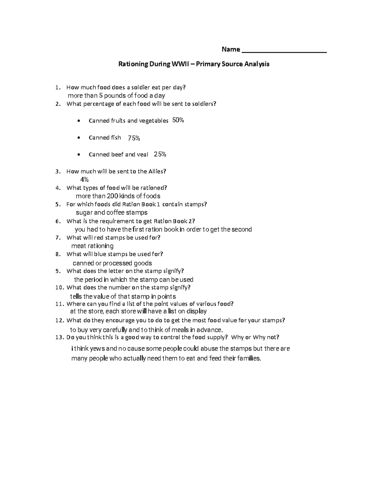 WWII Rationing Primary Source Analysis - Name ...
