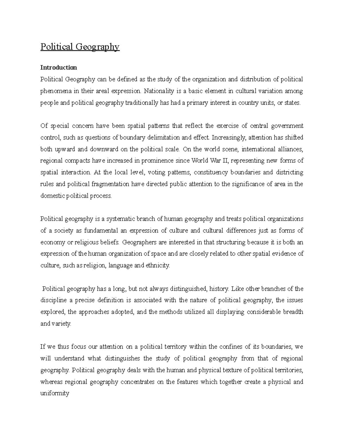 Lecture Notes - Political Geography-2 - Political Geography ...