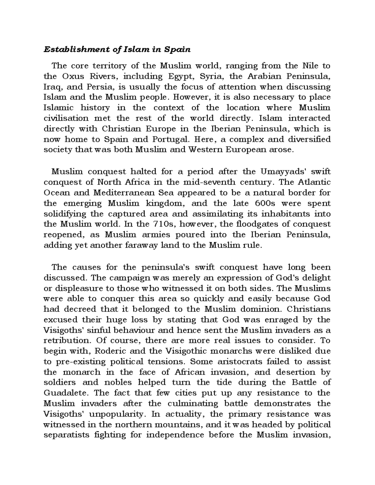 Establishment of Islam in Spain - However, it is also necessary to ...