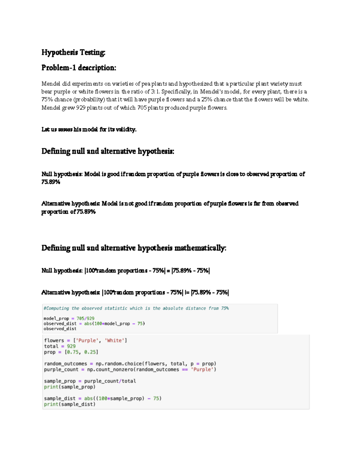Hypothesis Testing 1 - Hypothesis Testing: Problem- 1 description ...