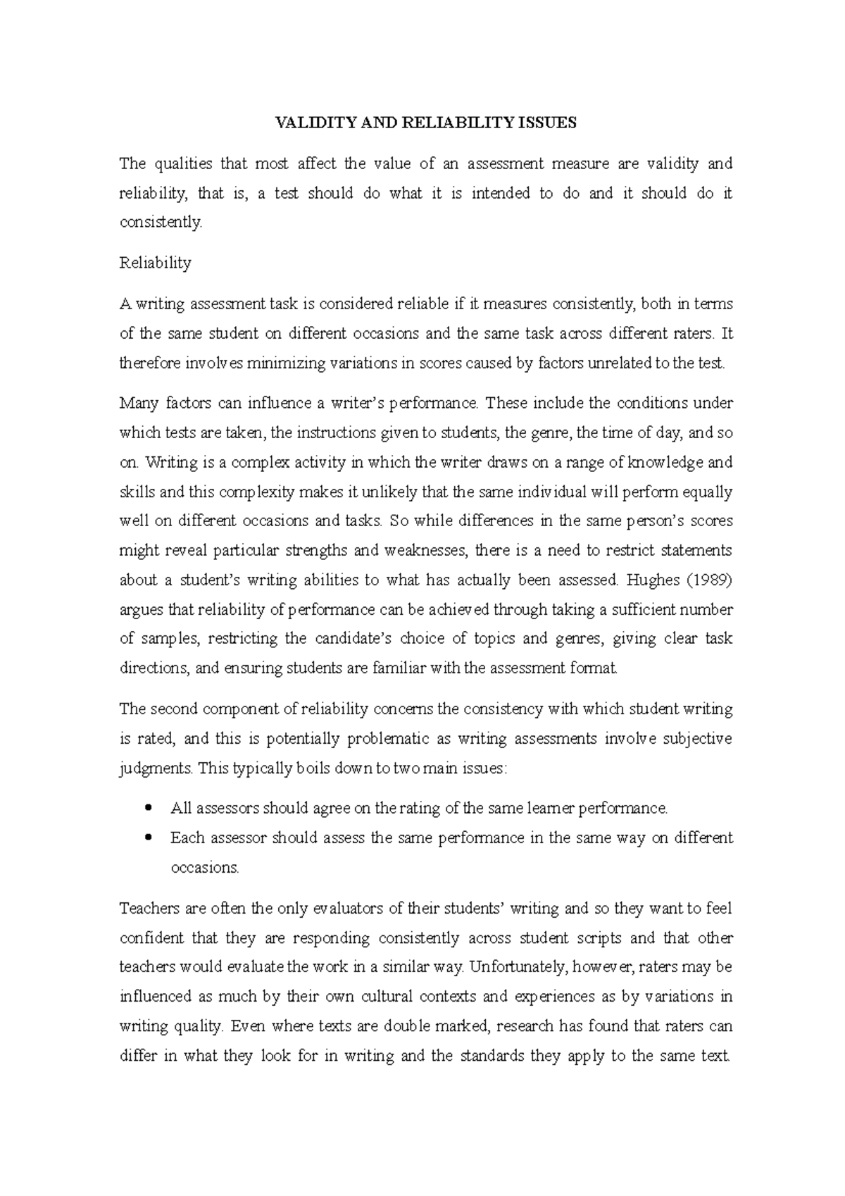 Validity AND Reliability Issues - VALIDITY AND RELIABILITY ISSUES The qualities that most affect ...