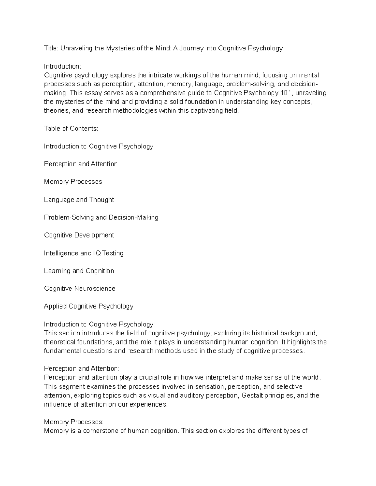 Title Unraveling the Mysteries of the Mind A Journey into Cognitive ...