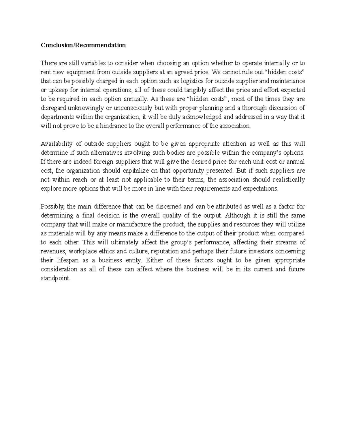 Conclusionmiguel - Conclusion - Conclusion/Recommendation There are ...