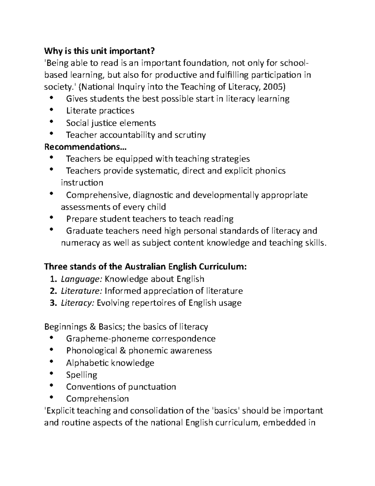 Week 1 - Lecture notes 1 - Why is this unit important? able to read is ...