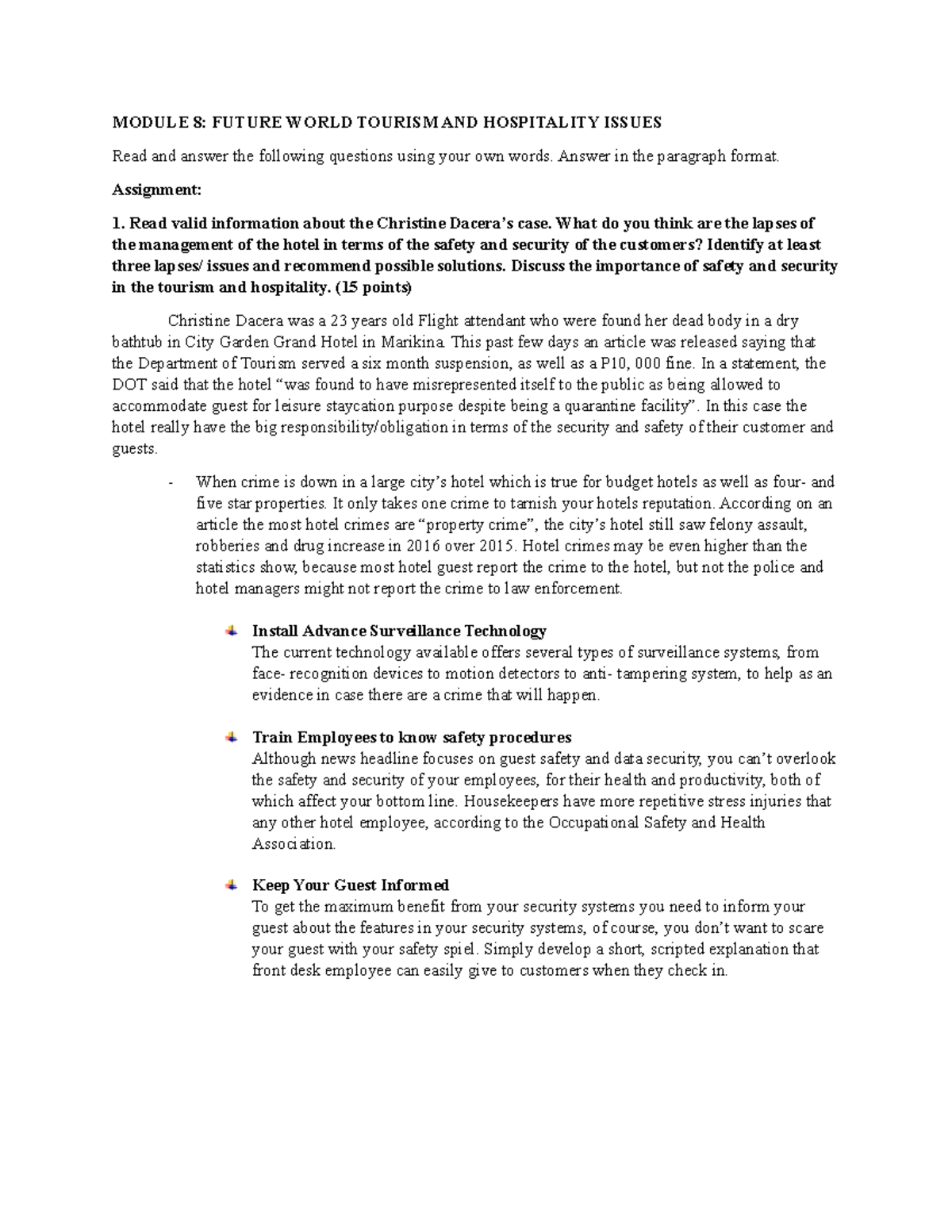Module 8 Assignment THC1 - MODULE 8: FUTURE WORLD TOURISM AND ...