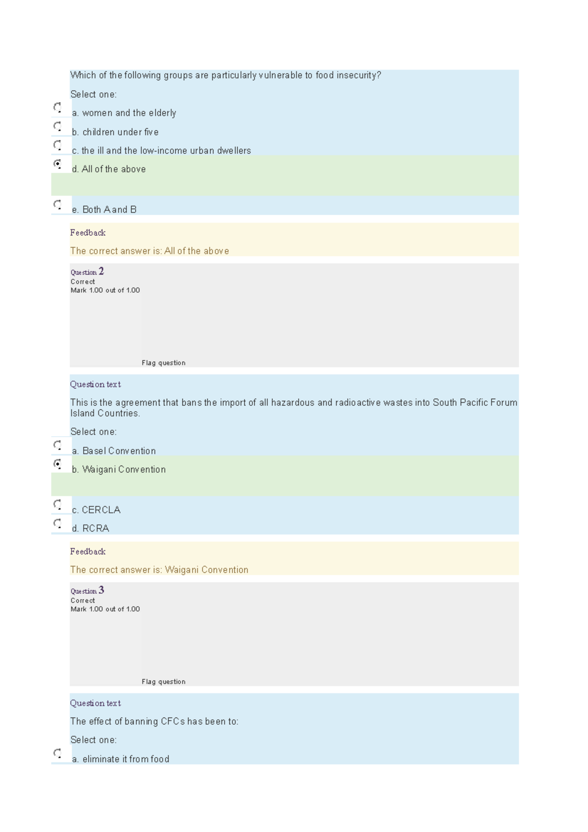 Final Exam ENVS 1301 - Which of the following groups are particularly vulnerable to food ...