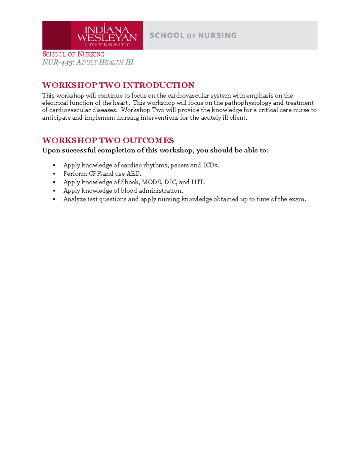 Workshop 2 - Lecture notes regarding cardiac rhythms and shock issues ...