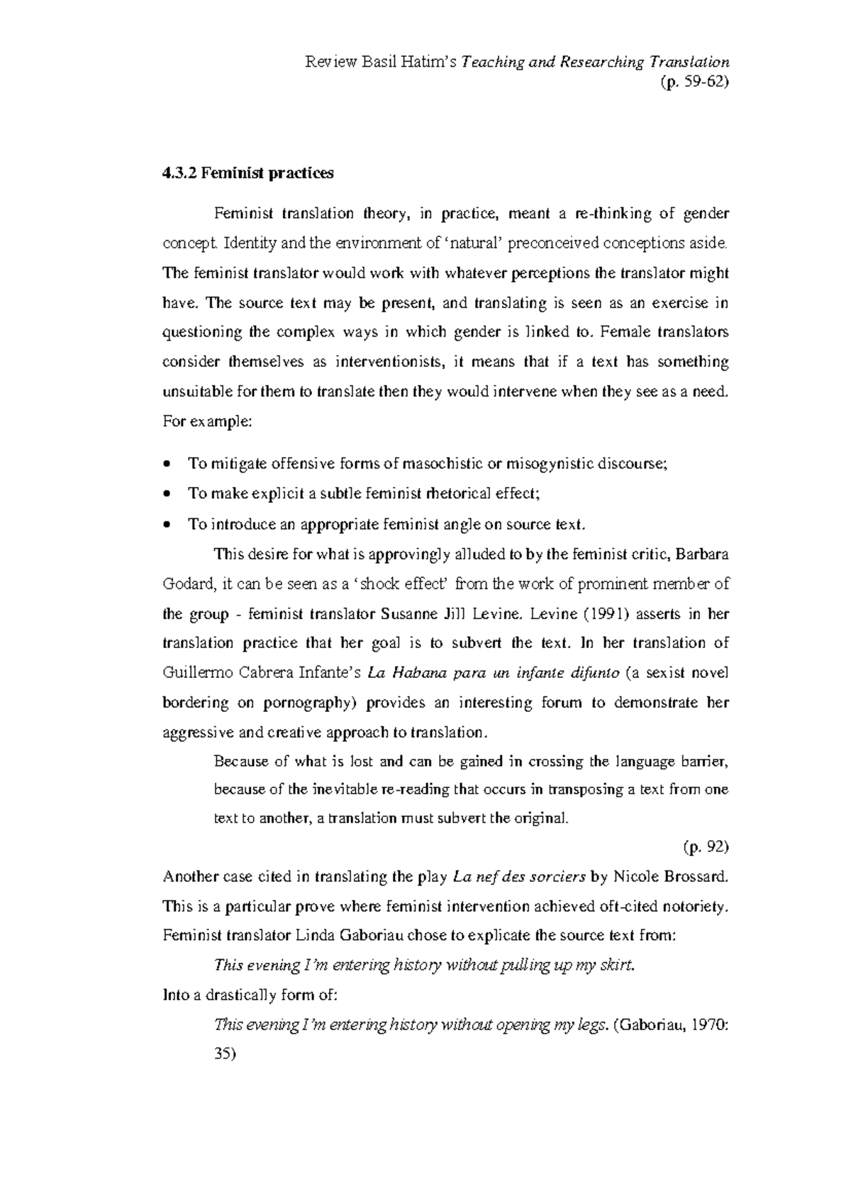 Feminist Practices (Feminist Translation Theory) Review Translation p ...