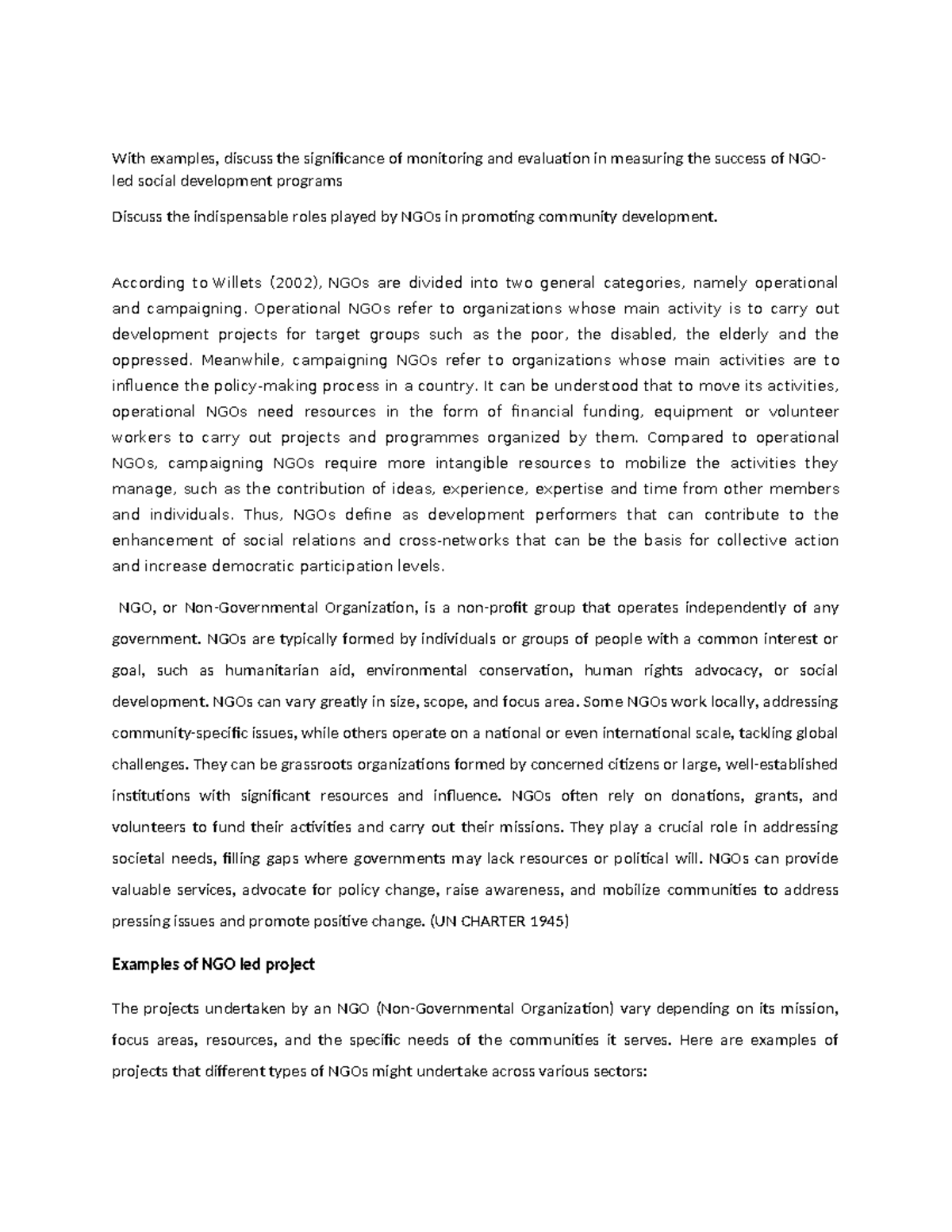 NGO Group WRK 5 - this a class work course to test the student ...