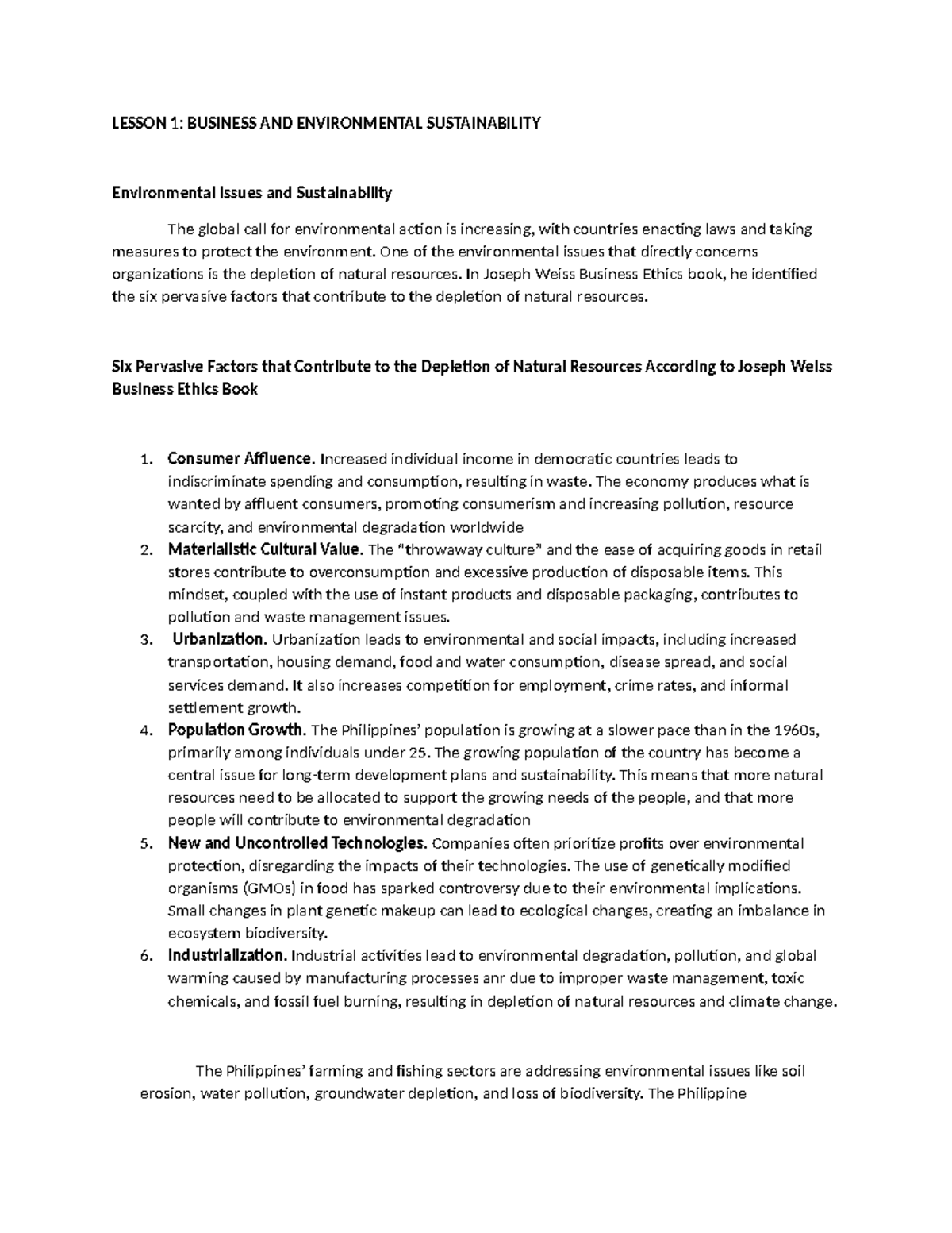 L1 - Business and Environmental Sustainability - LESSON 1: BUSINESS AND ...