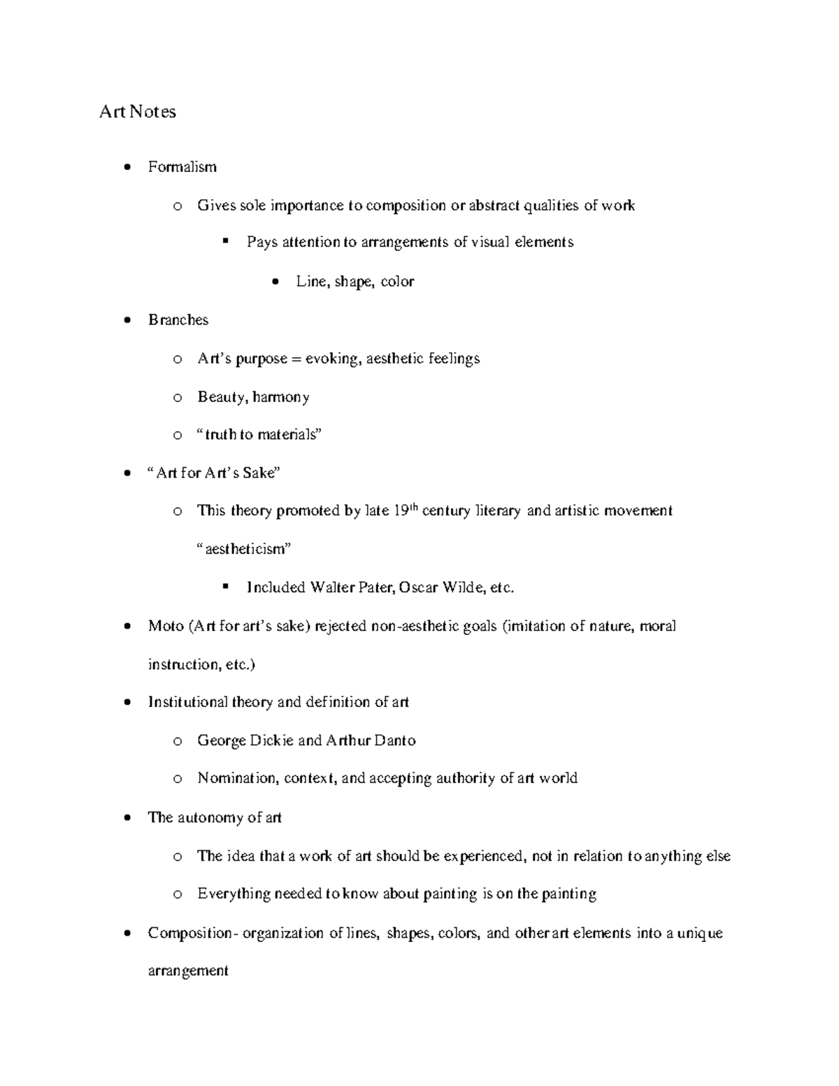 Art Notes Art Notes Formalism O Gives Sole Importance To Composition