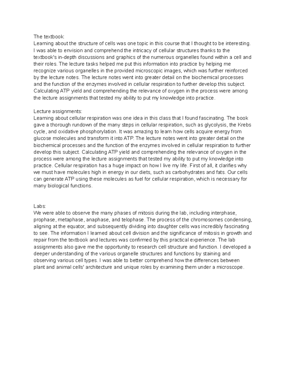 BIO- Unit 2 Reflections - The textbook: Learning about the structure of ...