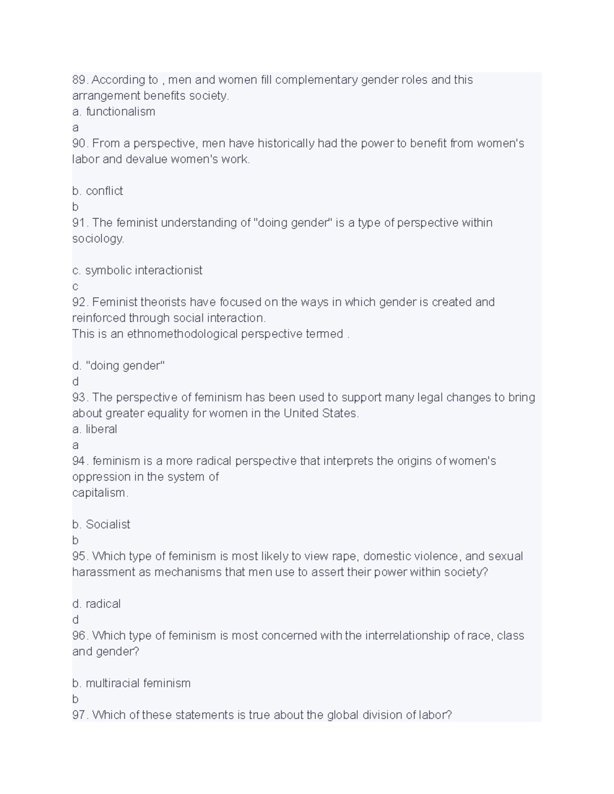 S - practice q's - According to , men and women fill complementary ...