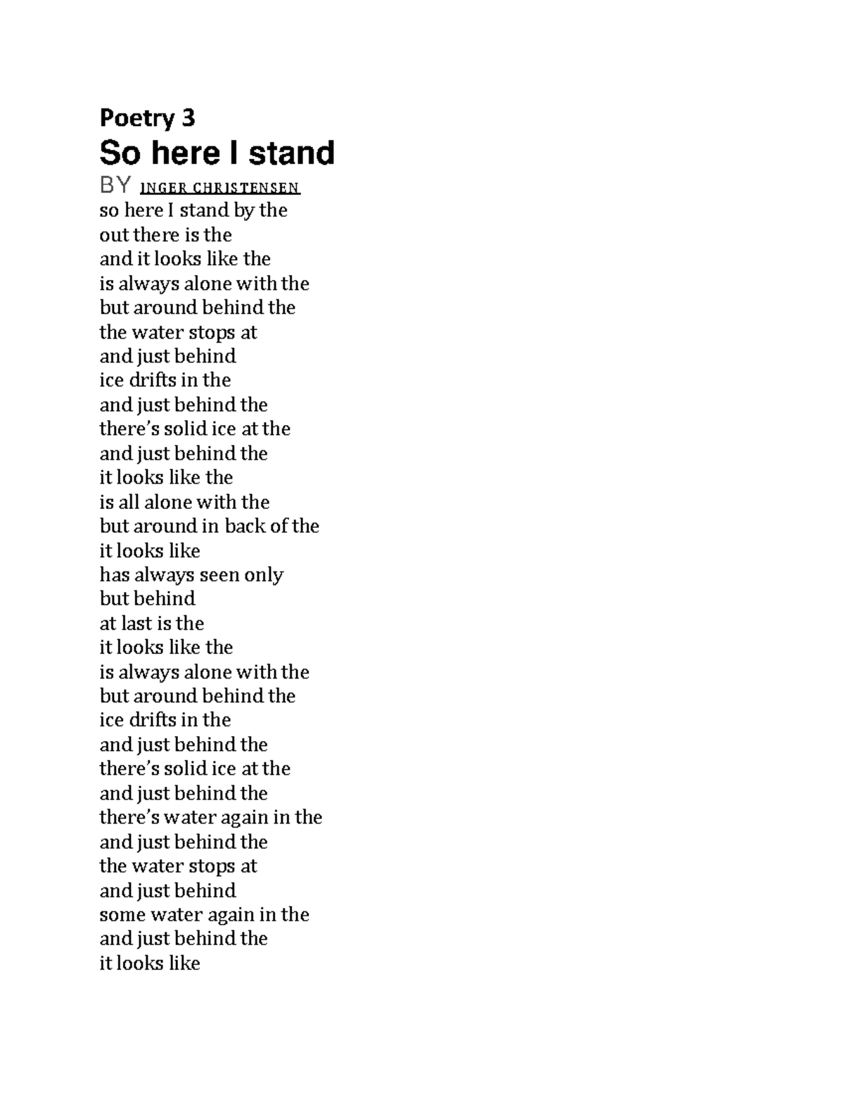 Poetry 3 - Work - Poetry 3 So here I stand BY I N G ER C HRI STEN SEN ...