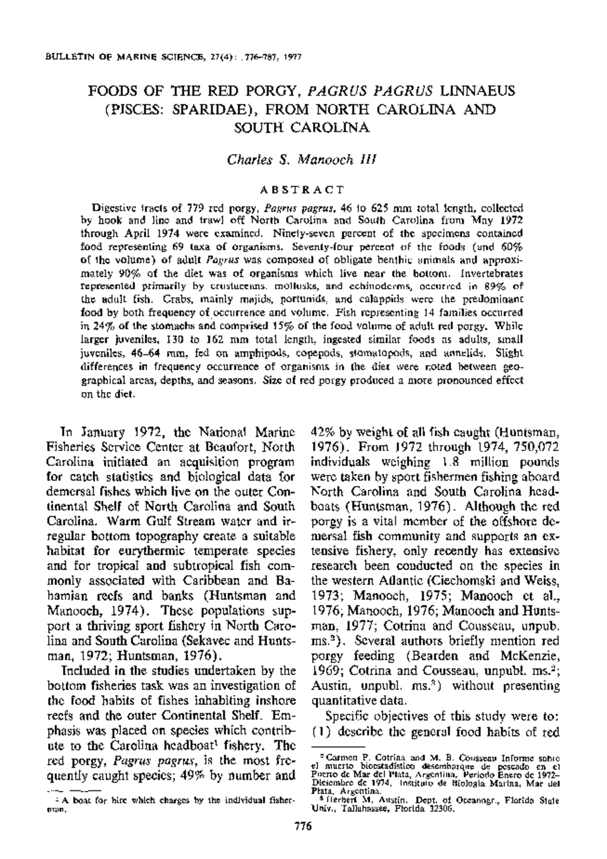 1977 Manooch III Foods of the red porgy (from the Carolinas) - BULLETIN ...