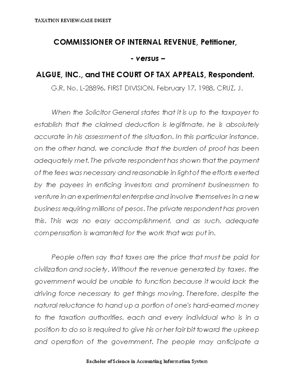 Income Taxation International TAX LAW Cases 5 - COMMISSIONER OF ...
