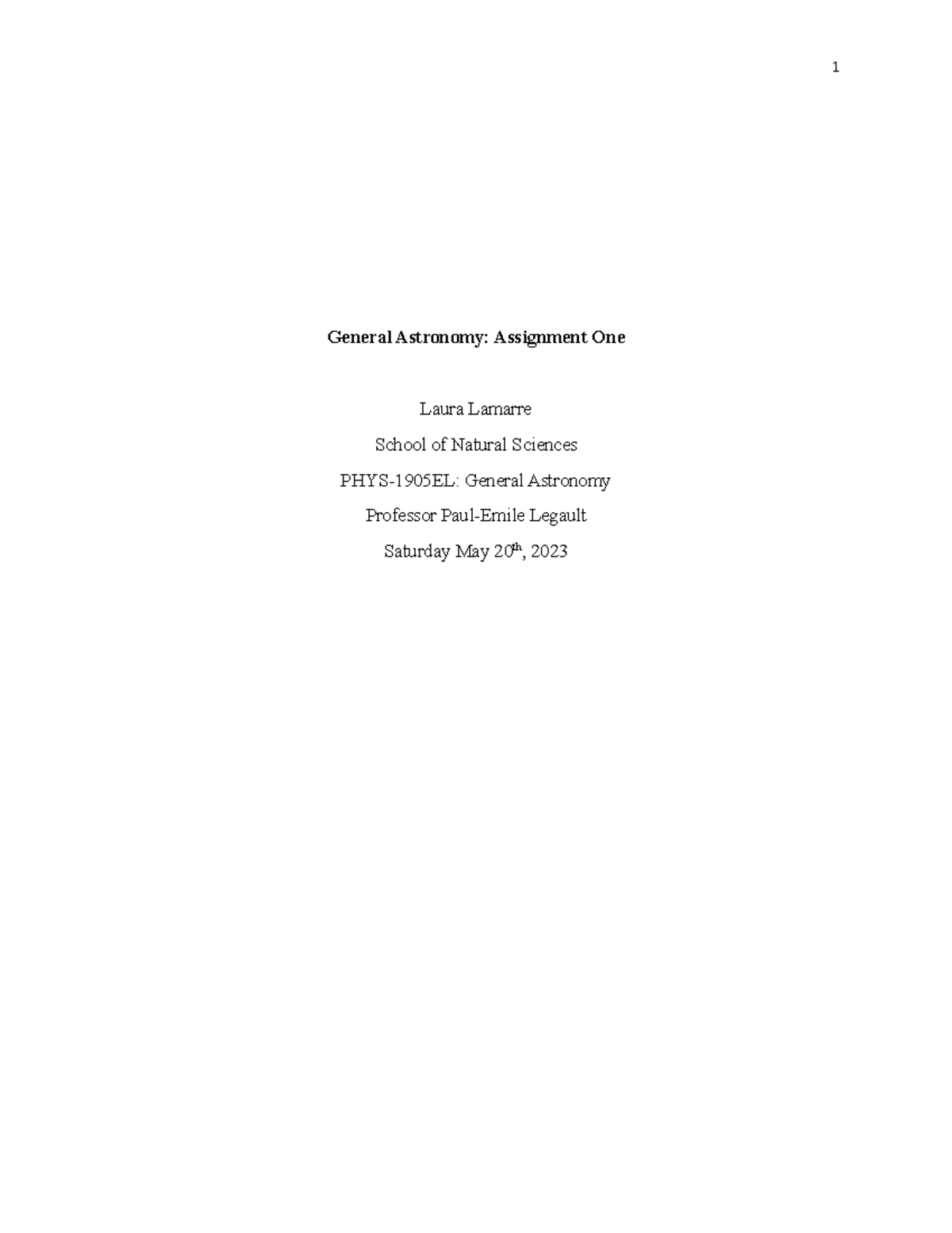 Astronomy Assignment One - General Astronomy: Assignment One Laura ...