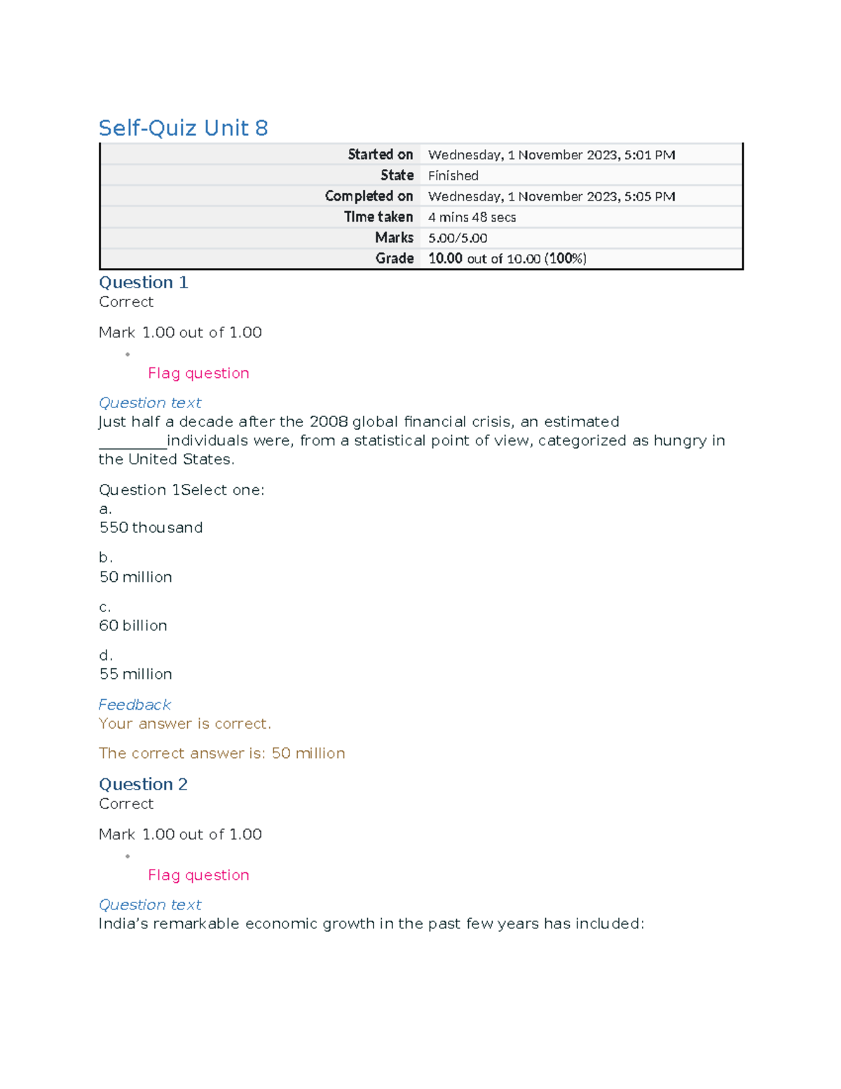 POLS1503 self quiz 8 - self quiz attempt - Self-Quiz Unit 8 Started on Wednesday, 1 November ...