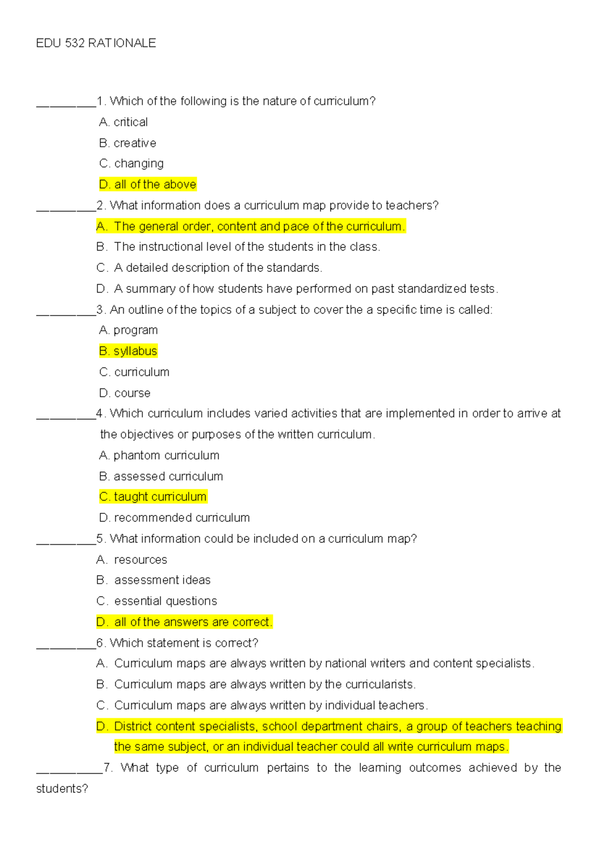 EDU-532- Rationale - reviewer - EDU 532 RATIONALE _________1. Which of ...
