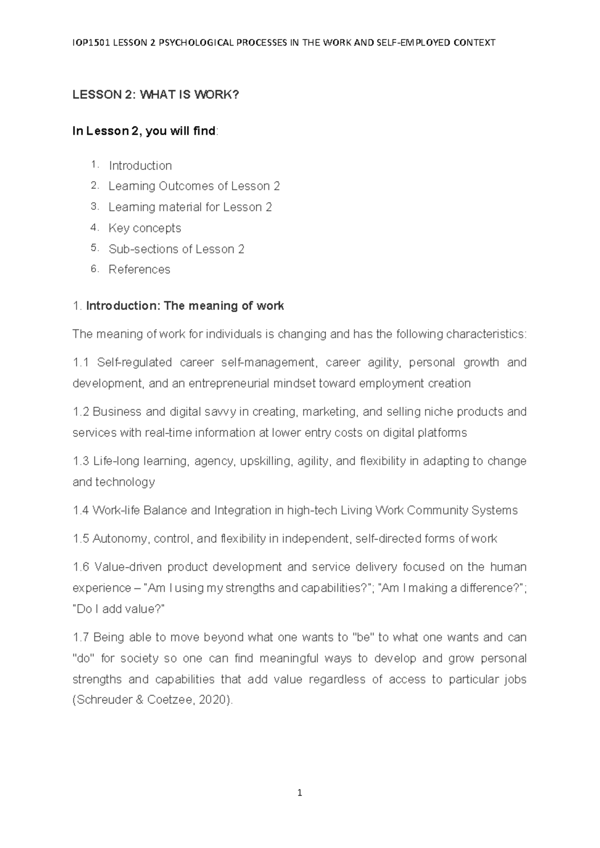 psychological adjustment - LESSON 2: WHAT IS WORK? In Lesson 2, you ...