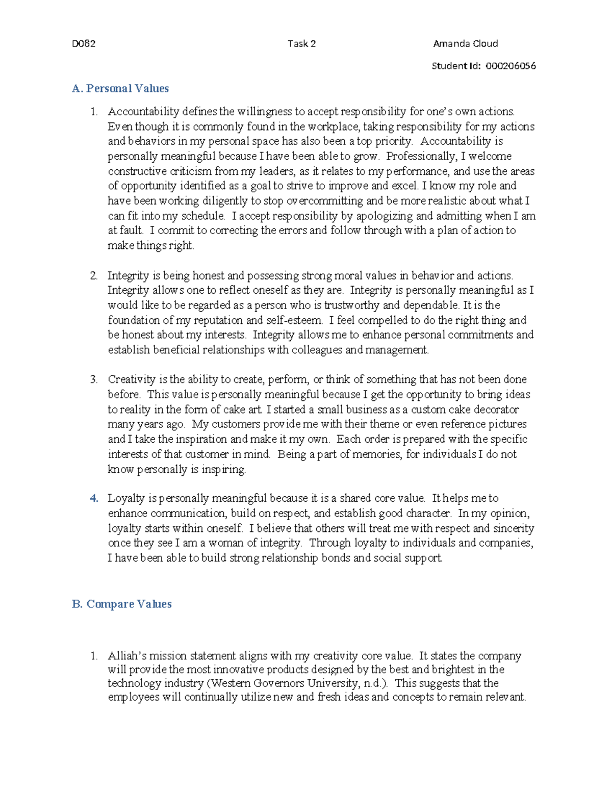D082 Task 2 - task 2 - D082 Task 2 Amanda Cloud Student Id: 000206056 A ...